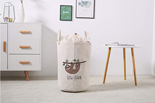 LifeCustomize Large Laundry Basket Hamper Slow Down Hanging Sloth Collapsible Drawstring Storage Baskets Nursery Baby