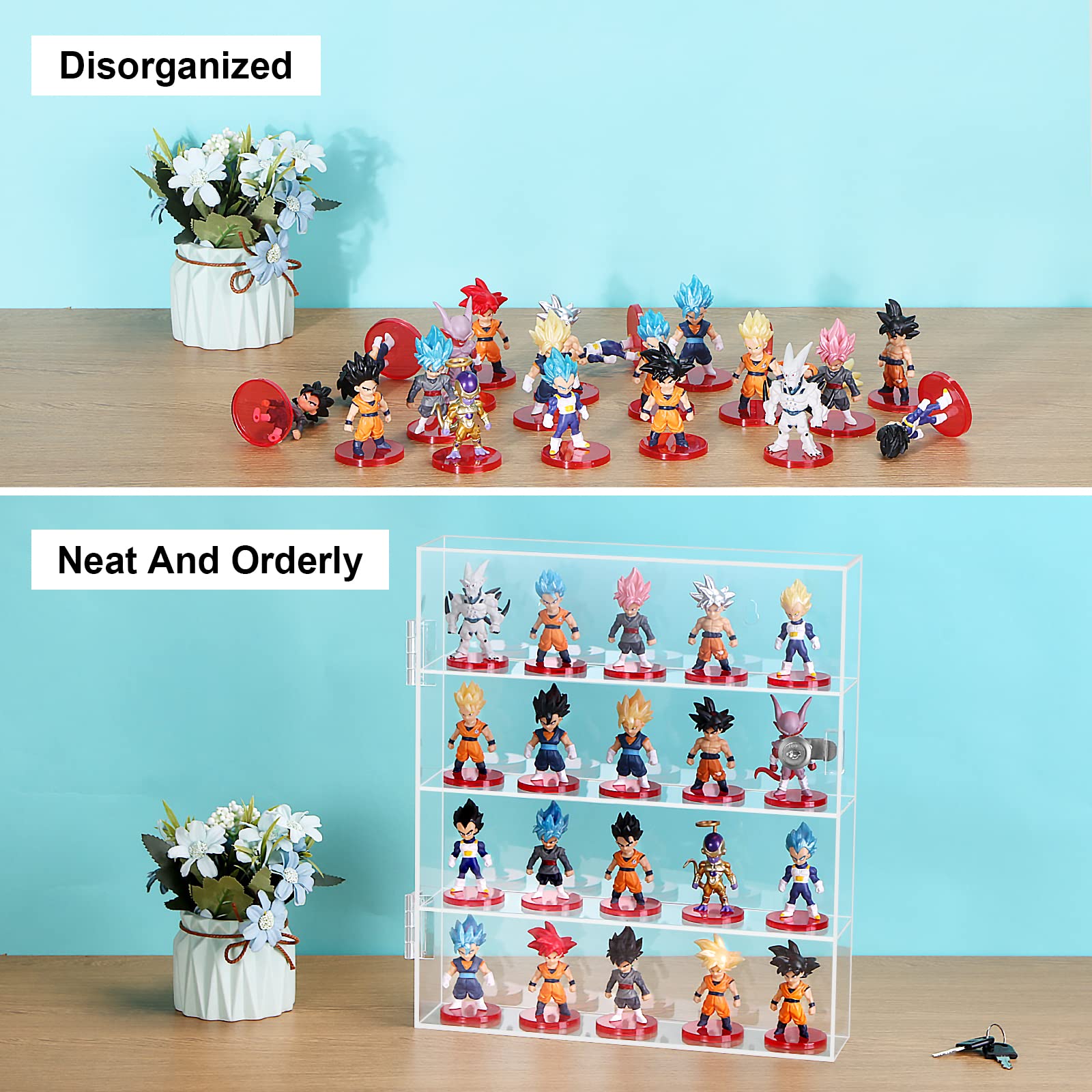 Acrylic Display Case, Clear Display Cabinet for Mini Funko Pop Figures, 4 Layer Locking Display Case Wall Mounted or Desktop Suitable Mini Toys, Collections or Stone