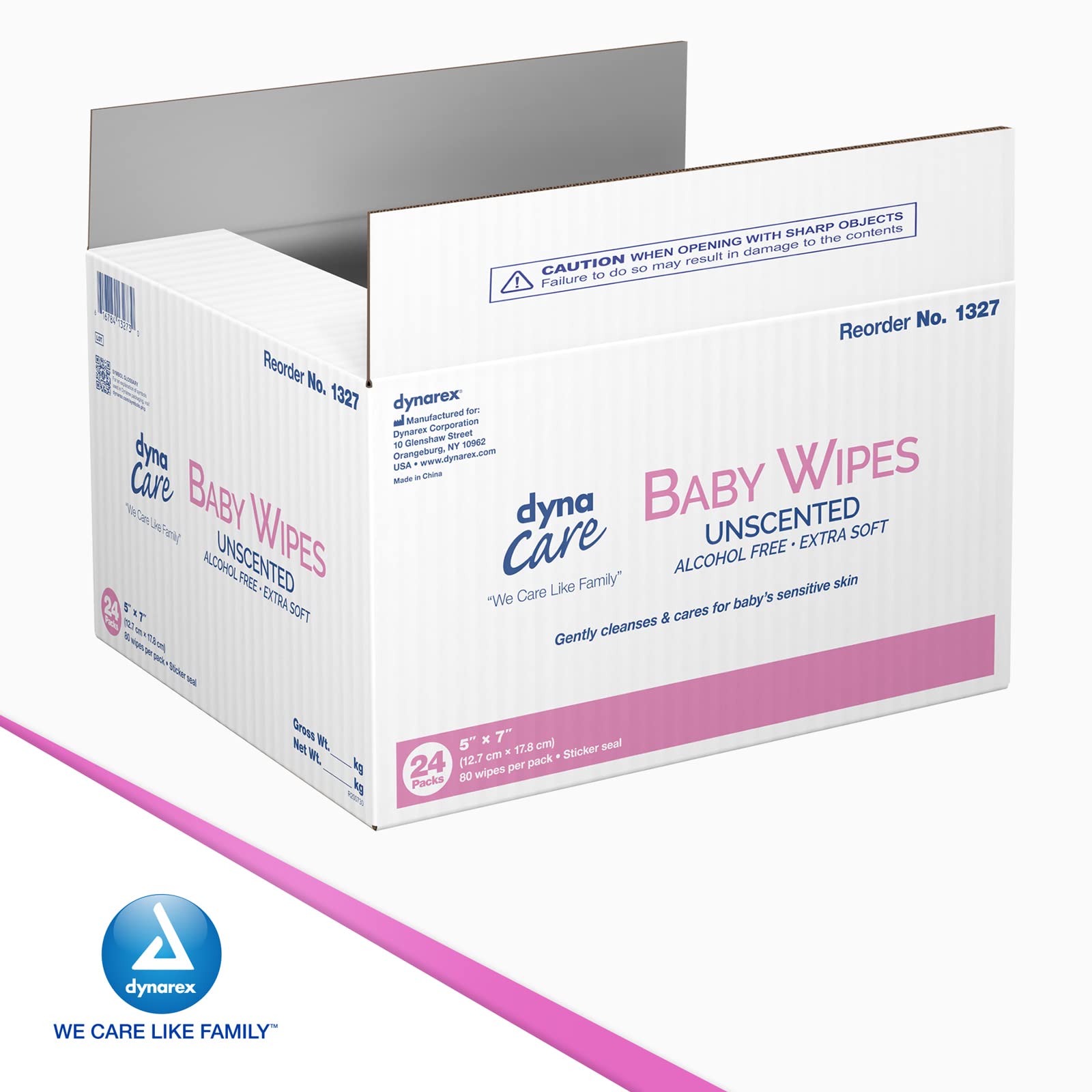 Dynarex Baby Wipes - Non-Alcohol Wipes for Babies with Lanolin & Aloe to Moisturize Skin - Resealable Soft Pack - Unscented - 5x7", 80 Wet Wipes per Pack, 24 per Case
