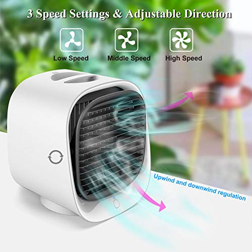 Sanjour Personal Air Cooler, Portable Mini Air Conditioner, 3 in 1 Coolers, Humidifier, Purifier with USB, 3 Speeds Desktop Cooling Fan for Office, Home, Dorm