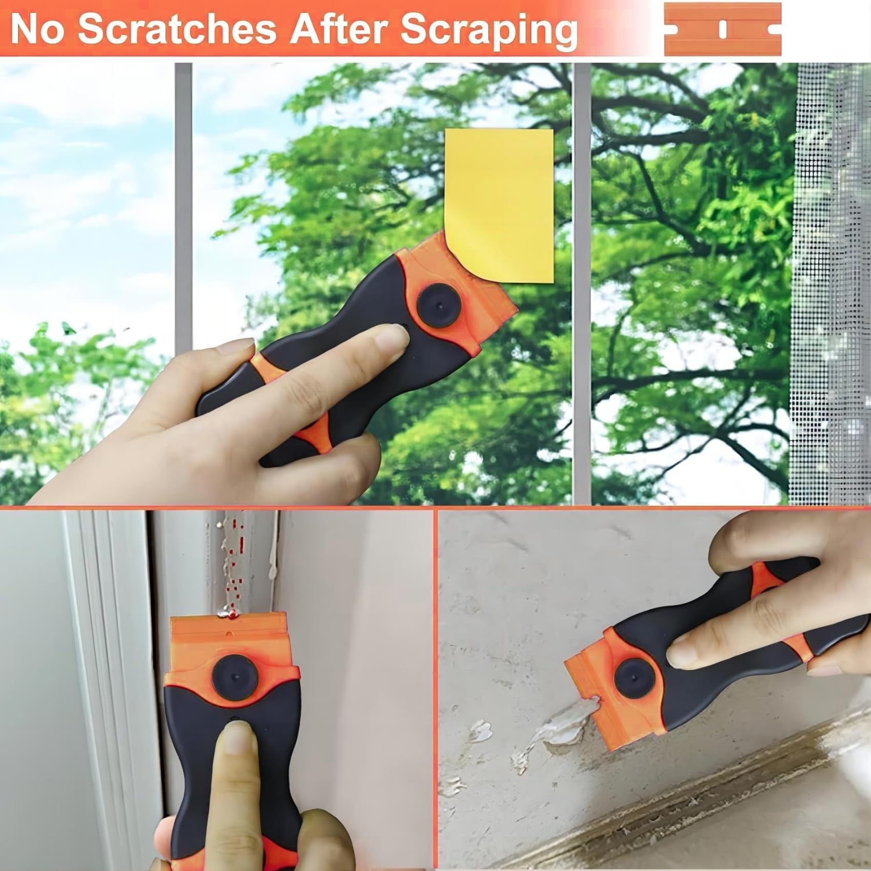 Scraper Tool Set with 20 Razor Blades for Removing Labels, Decals and Stickers from Glass and Stove Tops, 2-in-1 Design,Black and orange (orange)
