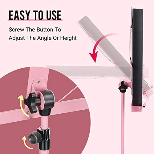 CAHAYA Sheet Music Stand Folding Music Stand Portable with Carrying Bag for Books Notes Pink CY0204-1