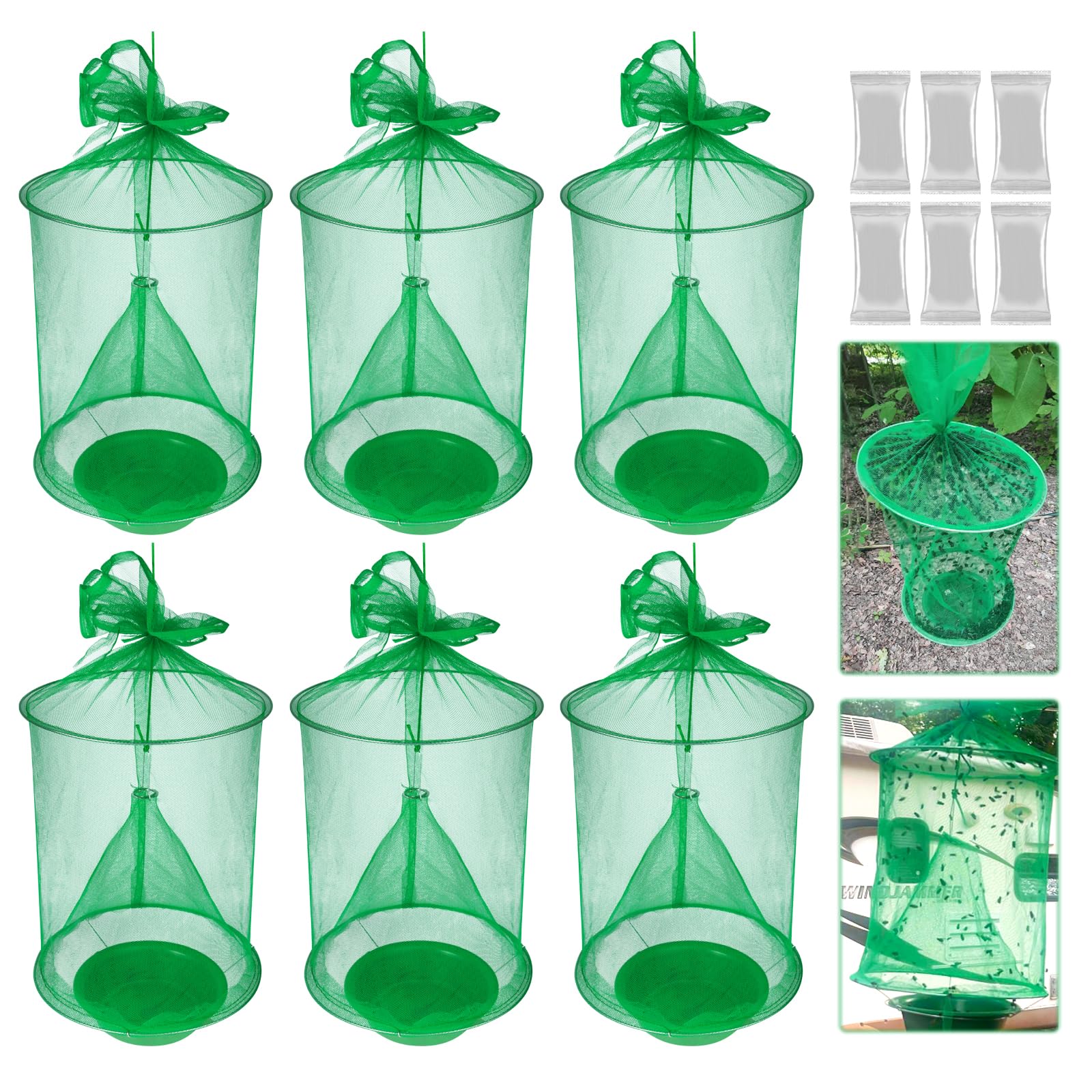 6 Pack Ranch Fly Trap, Reusable Hanging Fly Traps Outdoor, Farm/Stable Fly Killer, Effective Fly Catcher Trap for Horse, Fly Hunter