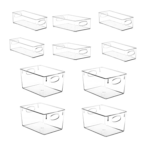 Sorbus Storage Bins Clear Plastic Organizer Container Holders with Handles β Versatile for Kitchen, Refrigerator, Cleaning Supplies, Cabinet, Food Pantry, Bathroom Organization (Set of 10, Clear)