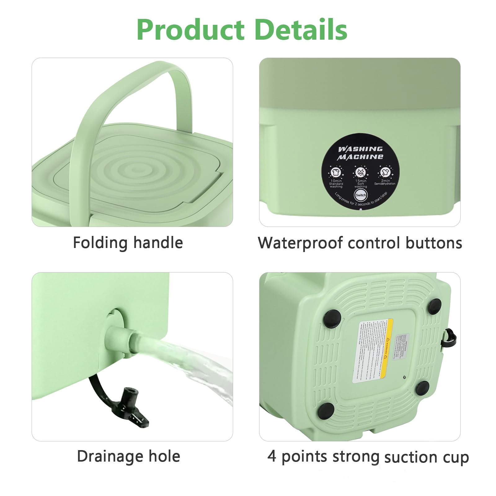8L Portable Washing Machine, Foldable Mini Small Washing Machine for Socks, Underwear or Small Items for Apartment, Dorm, Camping, RV Travel laundry Green