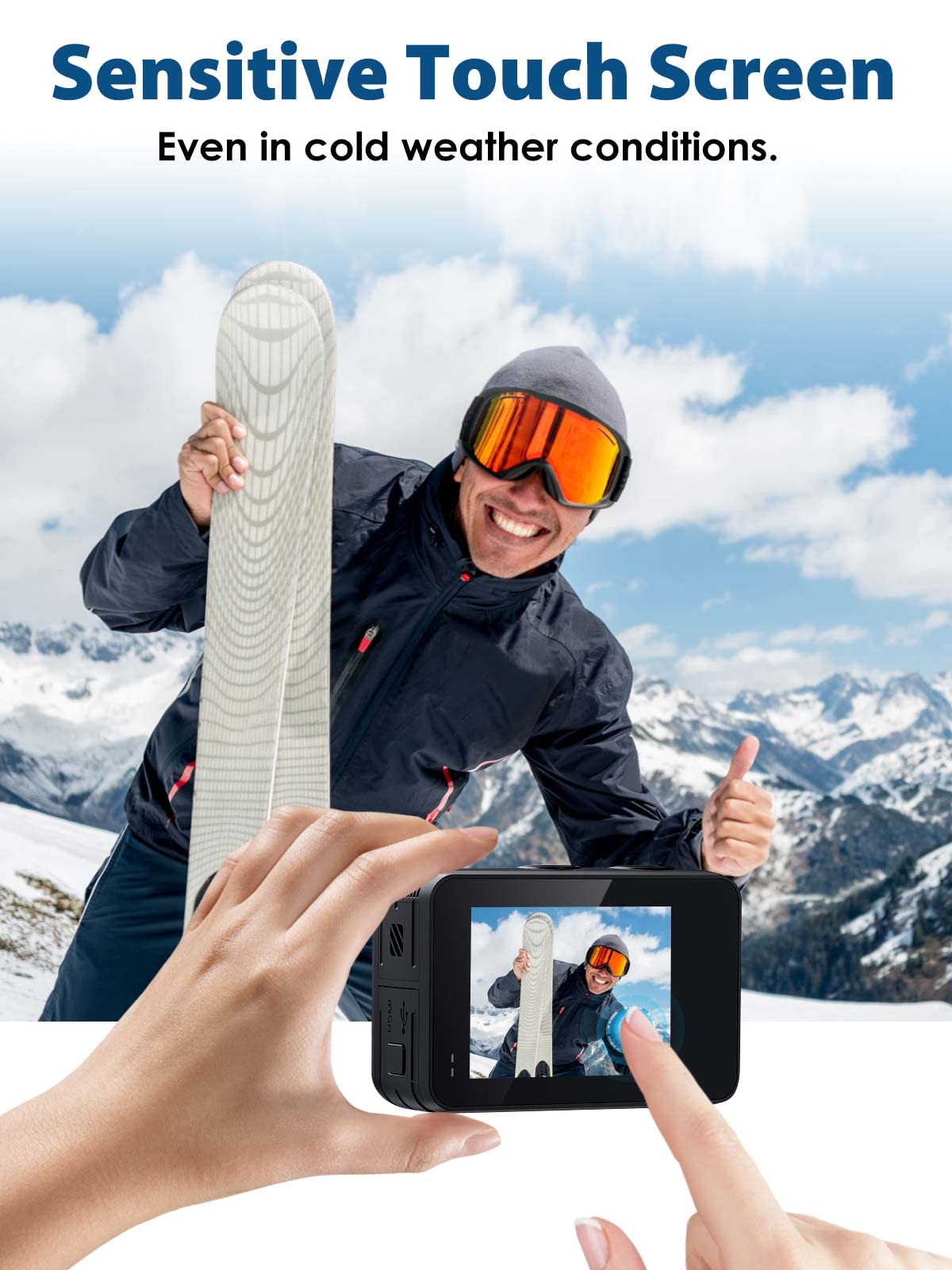 Action Camera 4K 60FPS Dual-Screen 8M Bare Waterproof 40M Waterproof Underwater Camera with Touch Screen,EIS Vlog Camera Camcorder with 2 * 1350mAh Batteries and Mounting Accessories Kit