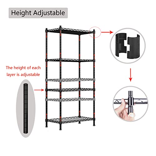 SORCEDAS Shelve 4 Tier Adjustable Utility Metal Storage Wire Rack Unit for Home Kitchen Garage Bathroom Office Indoor Black (Black, 4 Tier-Adjustable Feets)