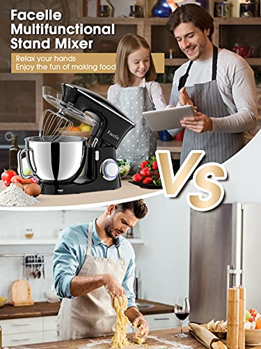 Facelle Stand Mixer, 8.5 Quart Electric Mixer, 660W 6-Speed Tilt-Head Kitchen Electric Food Mixer with Beater, Dough Hook and Wire Whip, Black