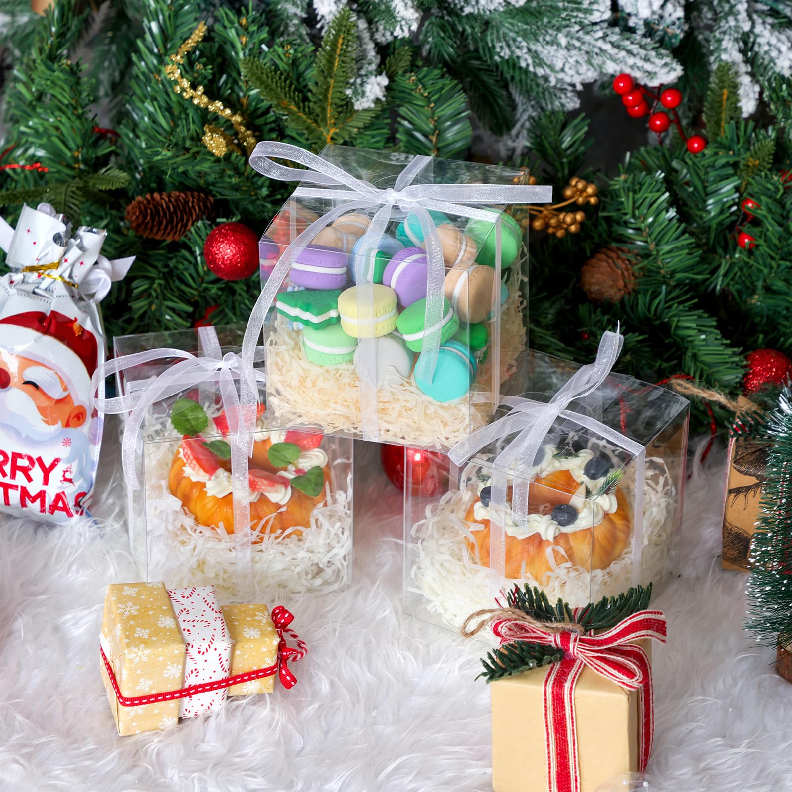 Moretoes 45pcs Clear Boxes, 5x5x5 Inches Clear Gift Boxes for Favors, PET Clear Plastic Small Gift Boxes with Lids