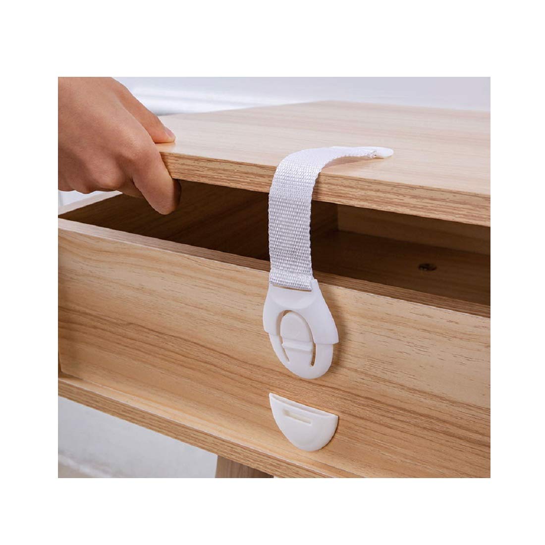 6 Pack Cabinet Locks Child Safety, 3M Adhesive with Adjustable Strap, Baby Proofing Cabinet Latch for Kitchen Storage Doors, Drawers, Cupboard, Oven, Refrigerator,white