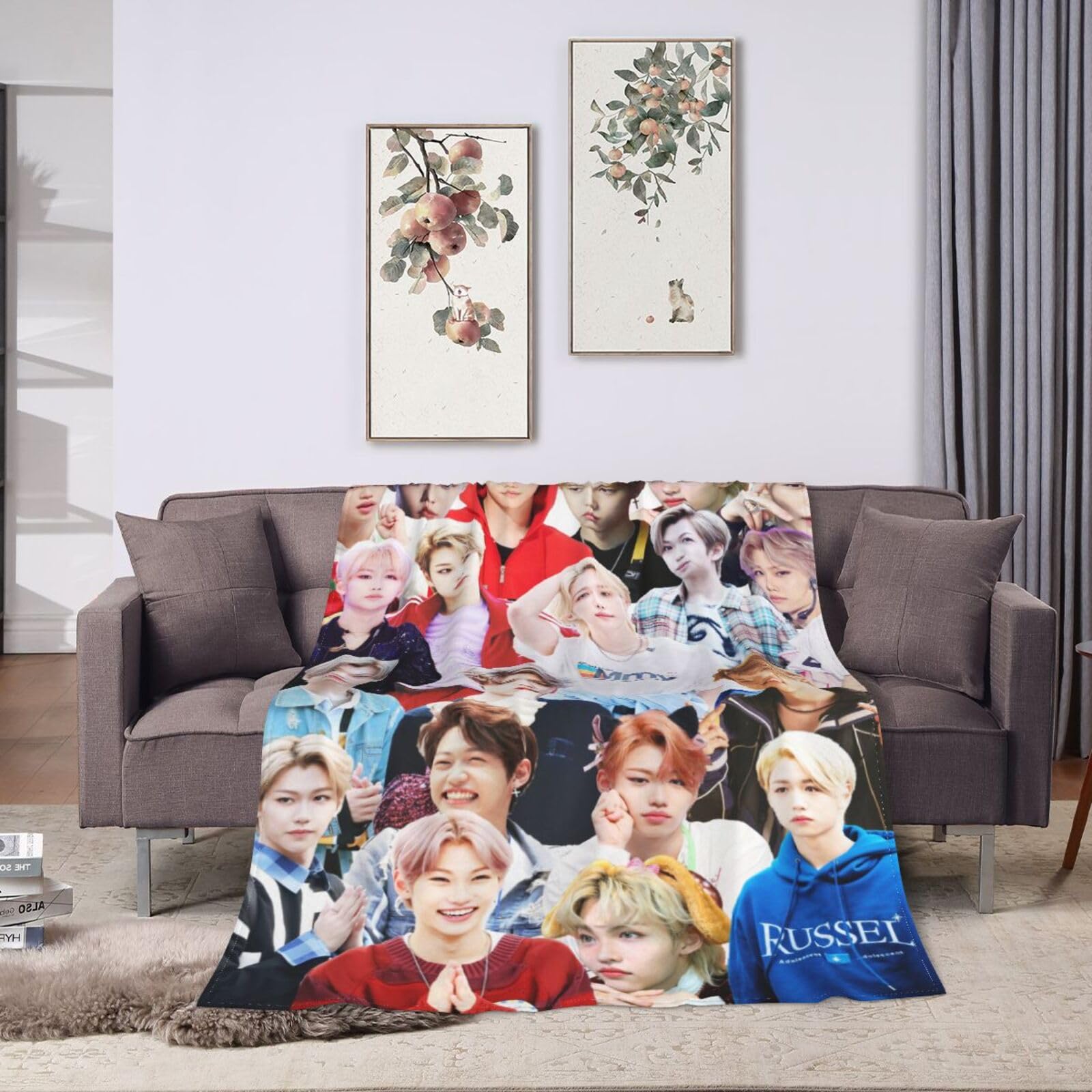 Blanket Stray Kids Lee Felix Soft and Comfortable Wool Fleece Throw Blankets for Sofa Office car Camping Yoga Travel Home Decoration Cozy Plush Beach Blanket Gift…