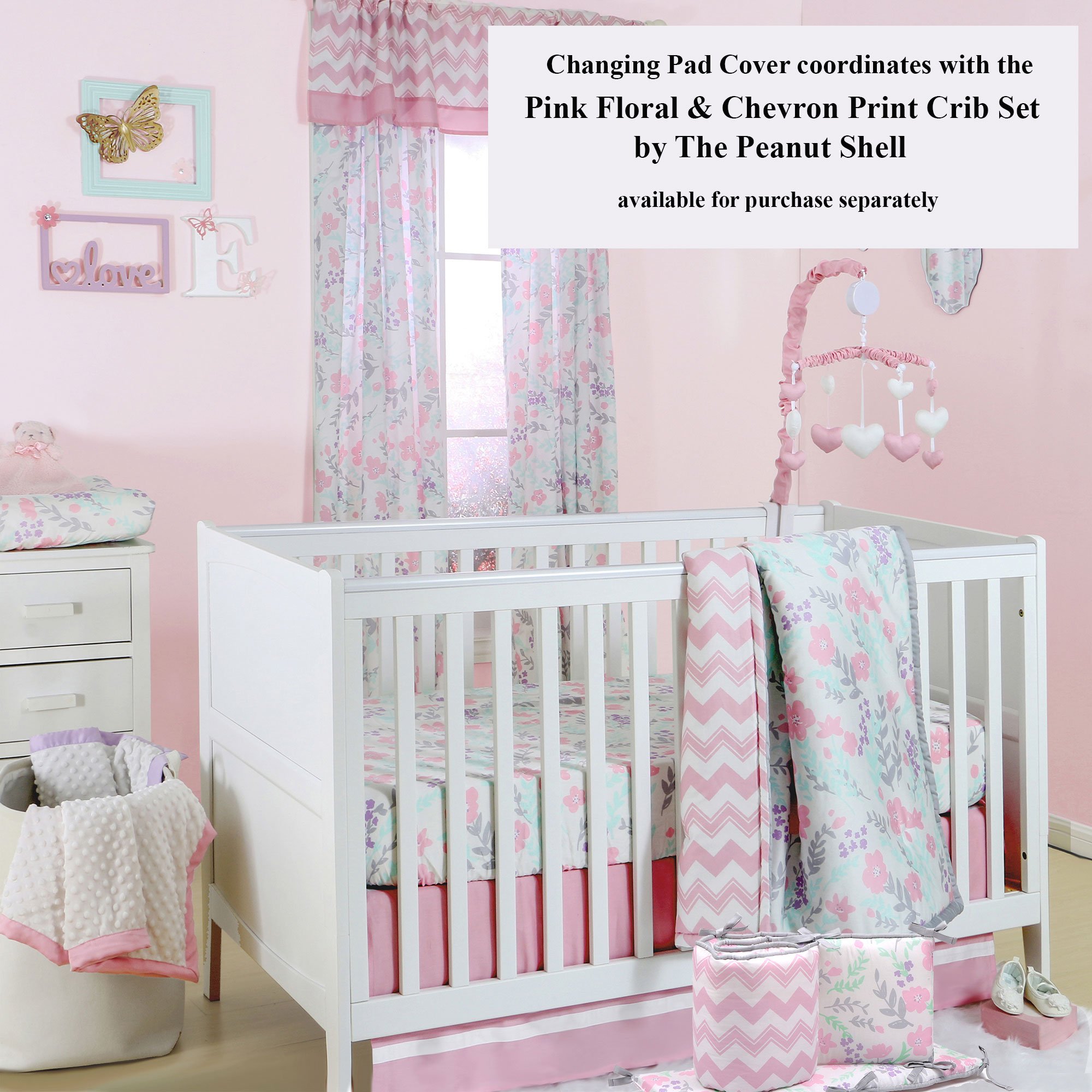 Floral Changing Pad Cover in Pink, Mint, Purple and Grey by The Peanut Shell
