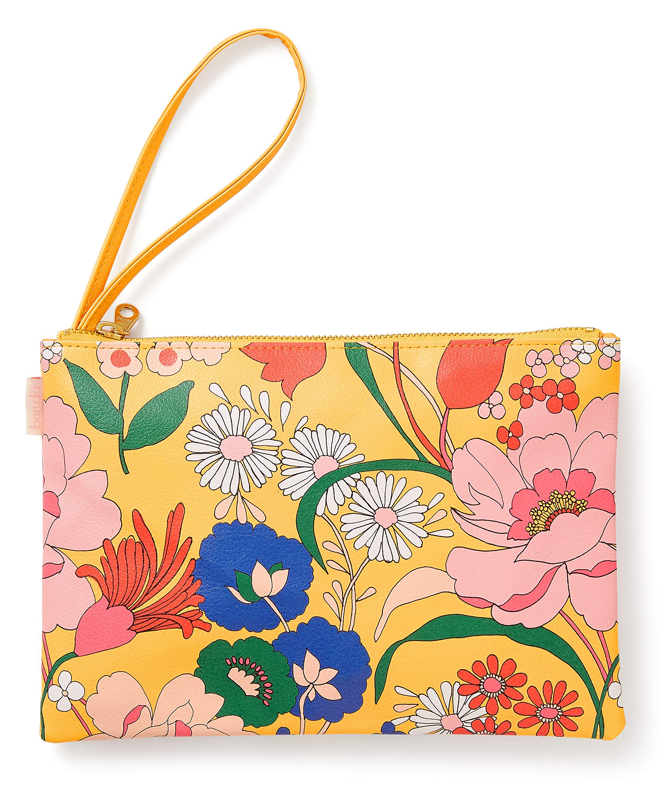 ban.do Yellow Floral Get It Together Leatherette Wristlet Pouch, 10" x 7", Superbloom