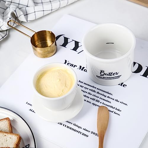 Butter Crock Butter Keeper with Knife and Perfect Silicone Seal French Butter Dish with Lid for Countertop, No More Hard Butter Good Kitchen Gift, White