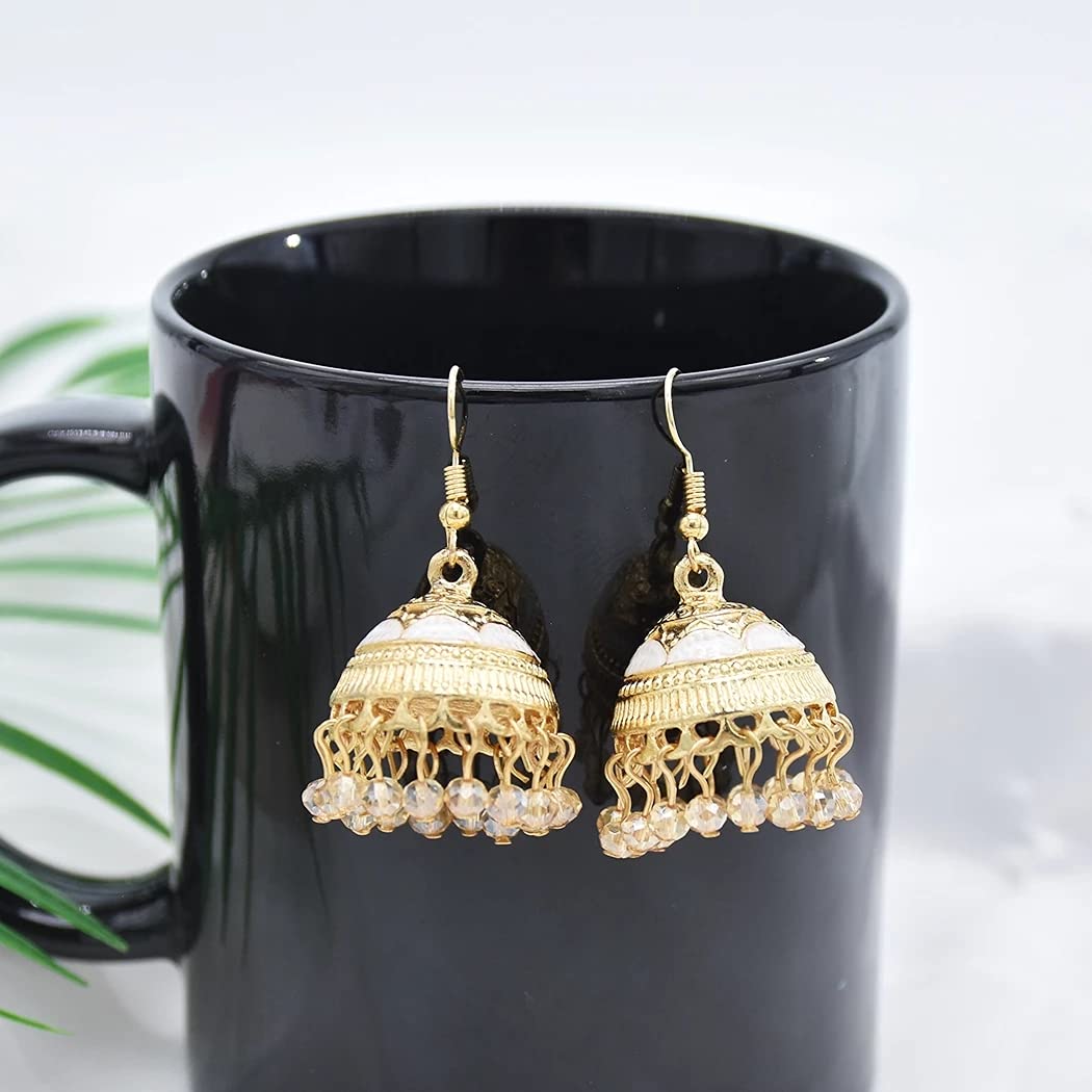 6 Pairs Indian Jhumka Jhumki Ethnic Dangle Earring Sets for Women Vintage Silver Gold Long Tassel Bell Drop Earrings Boho Jewelry (C)