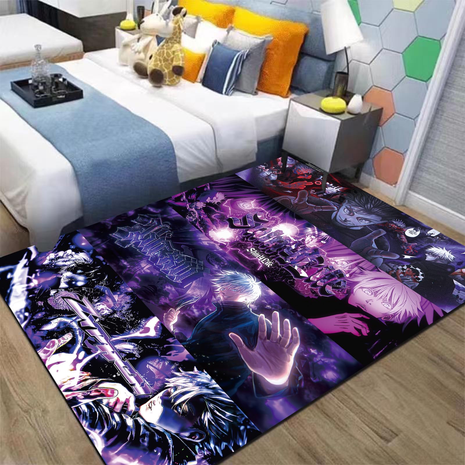 Anime Rug Anime Carpet Boys' Room Decoration Game Children's Carpet Bedroom Aesthetic Soft Carpet Decorative Carpet (60 * 40in) (Jujutsu 1)