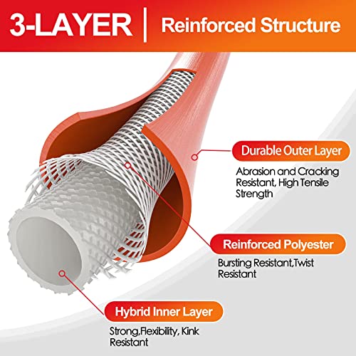 SPECILITE Garden Hose 50 ft x 5/8 in Heavy Duty, Flexible and Lightweight Water Hose, Burst 600 psi, Kink-less Hybrid Rubber Hose for Backyard, 3/4'' Brass Fittings