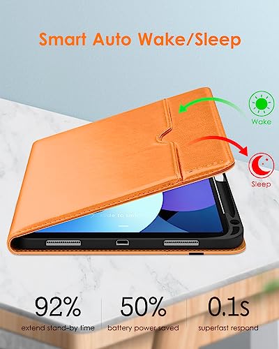 DTTO iPad Air 5th Generation Case (2022) / iPad Air 4th Generation Case (2020) 10.9 Inch, Premium Leather Business Folio Stand Cover with Pencil Holder [2nd Pencil Charging] for iPad Air 5/4, Orange