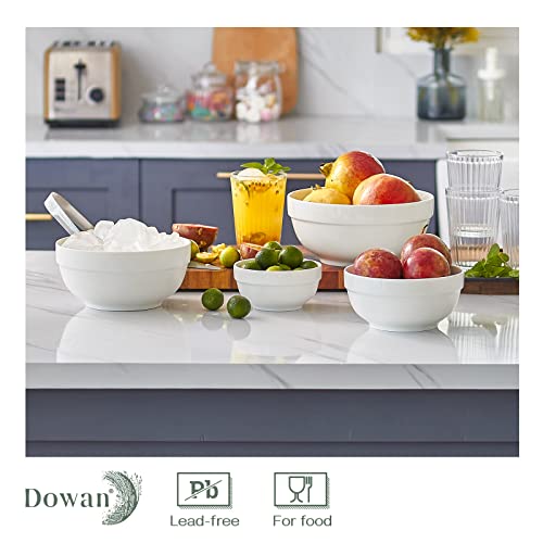 DOWAN Serving Bowls, 64/42/22/12 Oz Serving Dishes for Entertaining, White Porcelain Nesting Bowls Set, Microwave & Dishwasher Safe, Versatile Prep Bowls for Fruit Salad Pasta Ice Cream Dessert Cereal