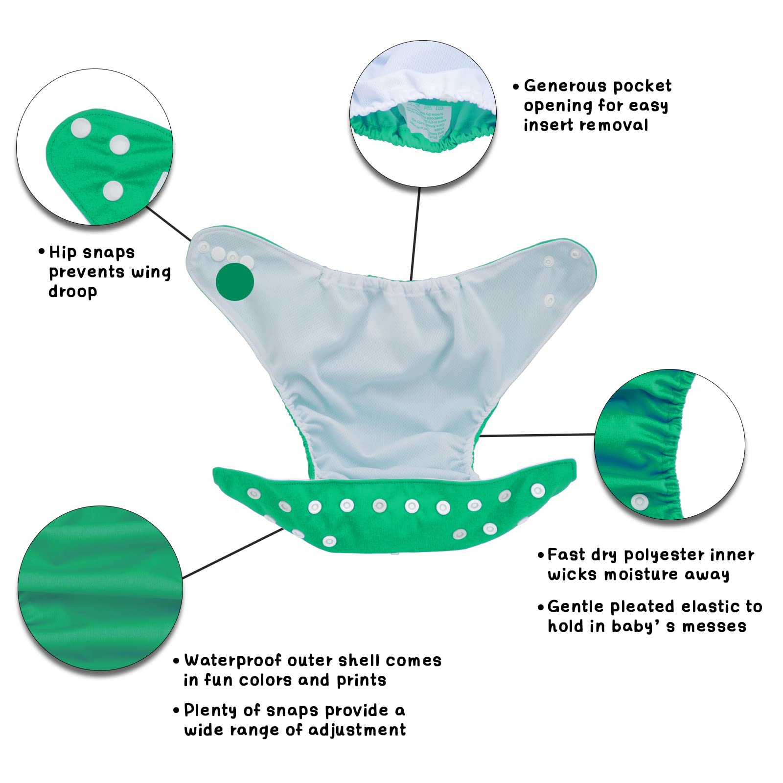 AnAnBaby Reusable Cloth Diapers for Babys, One Size Adjustable Washable Pocket Nappy Covers 6 Pack with 9pcs Microfiber Inserts for Toddler Boys & Girls