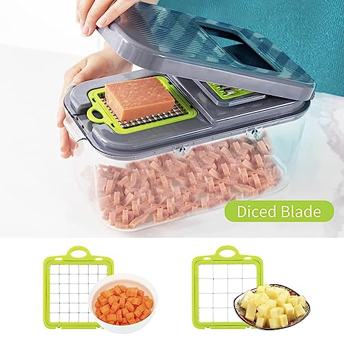Chopper Vegetable Cutter 22-in-1, Mandoline Slicer with 13 Blades, with Container | Cutter | Egg Slicer | Cheese Grater | Veggie Dicer | Onion Mincer Chopper (GREEN)