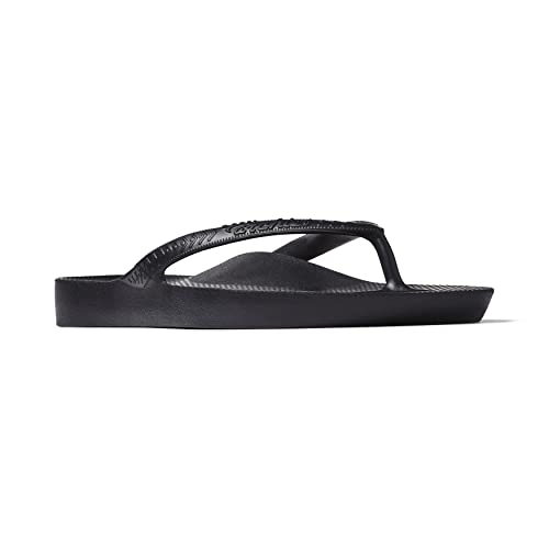 ARCHIES Footwear - Flip Flop Sandals – Offering Great Arch Support and Comfort - Black (Women's US 7/Men's US 6)