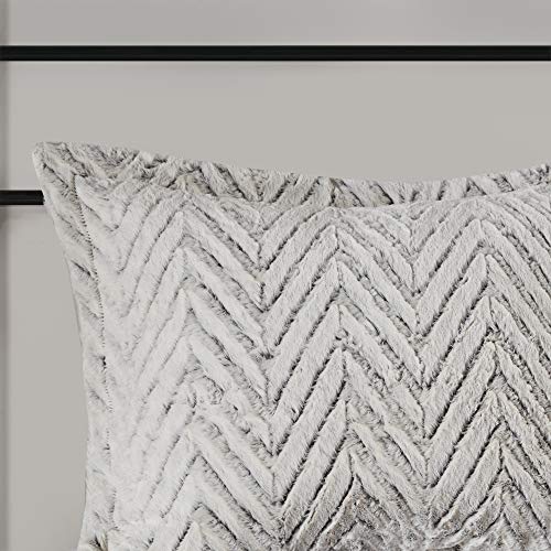 Madison Park Adelyn Ultra Soft Plush Faux Fur Chevron 3 Pieces Bedding Sets Bedroom Comforters, King/Cal King, Ivory