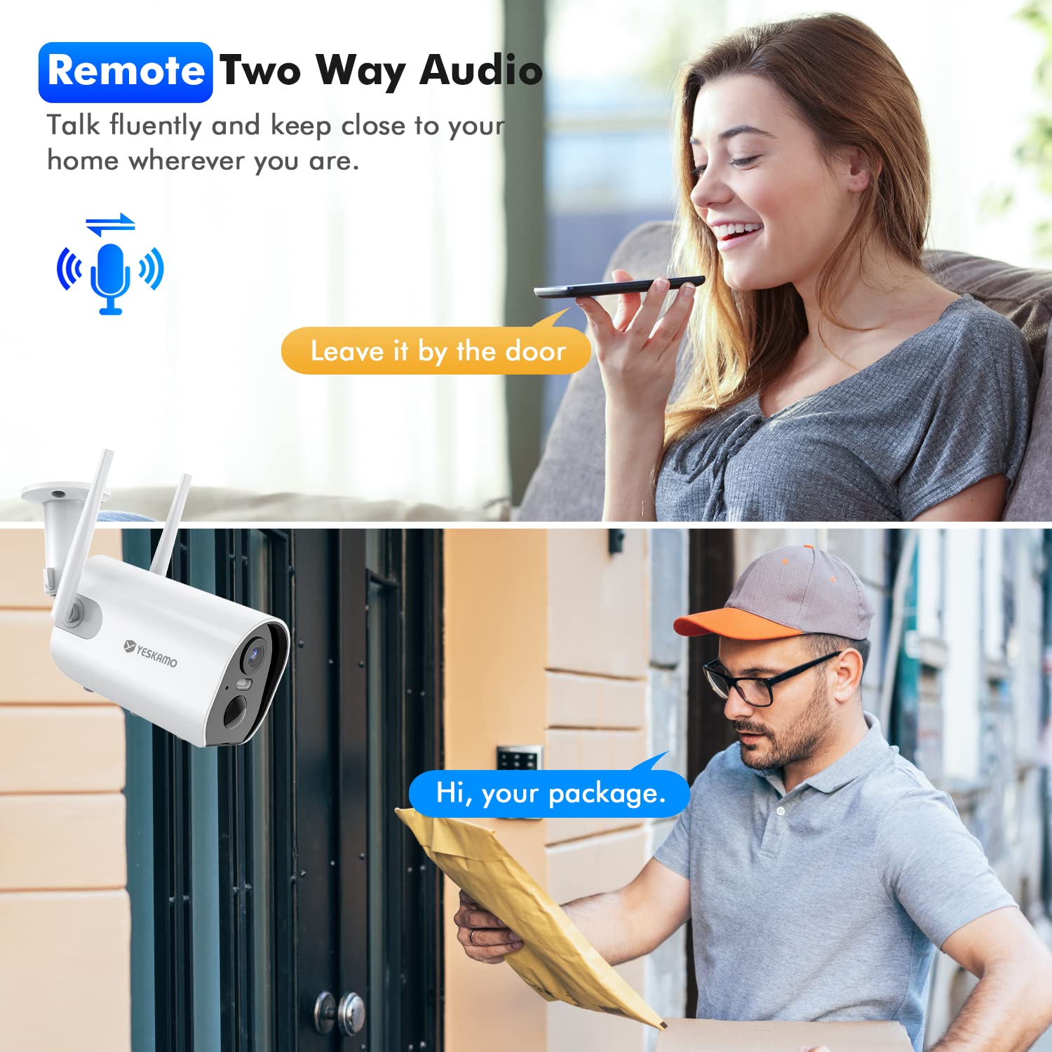 Wireless Outdoor Security Camera, 10400mAh Rechargeable Battery Powered WiFi Camera YESKAMO 1080P Surveillance Camera for Home Security Wire Free Battery Camera Dual Antenna Motion Dection 2 Way Audio