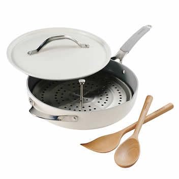 5-Quart All-In-One Ceramic Non-Stick Pan 5-Quart All-in-One Plus Pan is a versatile 5-piece set designed to do multiple things in the kitchen