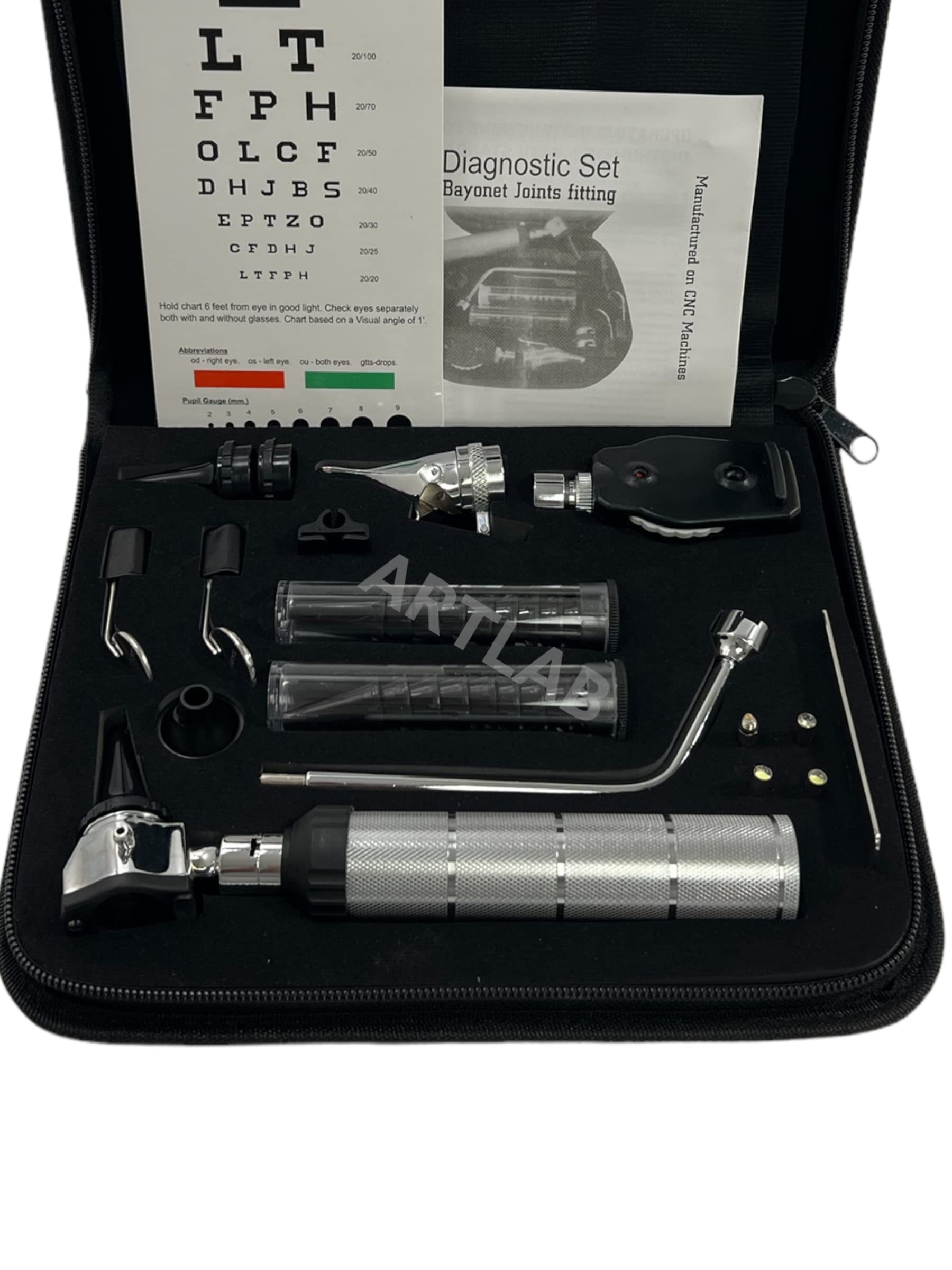 ArTLaB-Premium 3-in-1 Otoscoope Oph Diagnostic set- Multi-Function otoscope- Kit for Home & Nursing Students-Sight Chart, Replacement Tips, Easy to Carry Case (36 Pcs Set Ent Set)