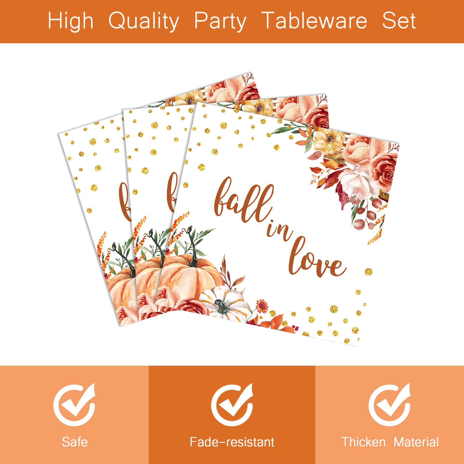 96Pcs Fall Bridal Shower Decorations Tableware Set, fall bridal shower Fall In Love Party Decorations Include Plates Napkins Forks Autumn Floral Bridal Shower Party Supplies Decorations