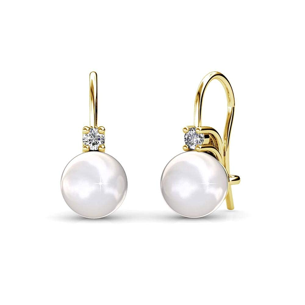 Cate & Chloe Cassie Refined 18k White Gold Pearl Drop Earrings with Swarovski Crystals, Women's Gold Earrings, Pearl Dangle Earrings for Women, Special Occasion Jewelry
