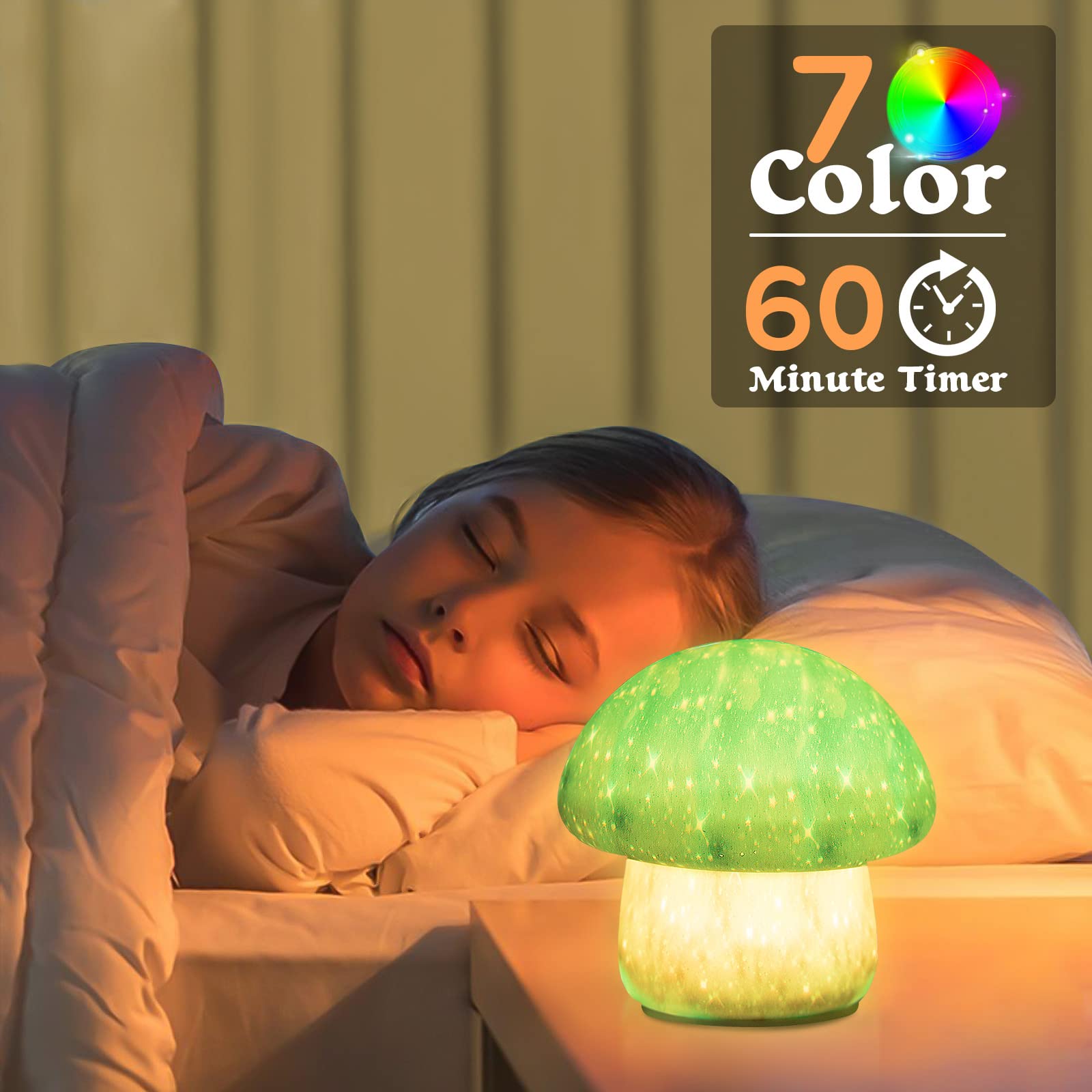 ANGTUO Mushroom Lamp 7 Color Changing Tap Control Mushroom Night Light Cute Squishy Silicone Lamp Funny Gift for Daughter Kid…