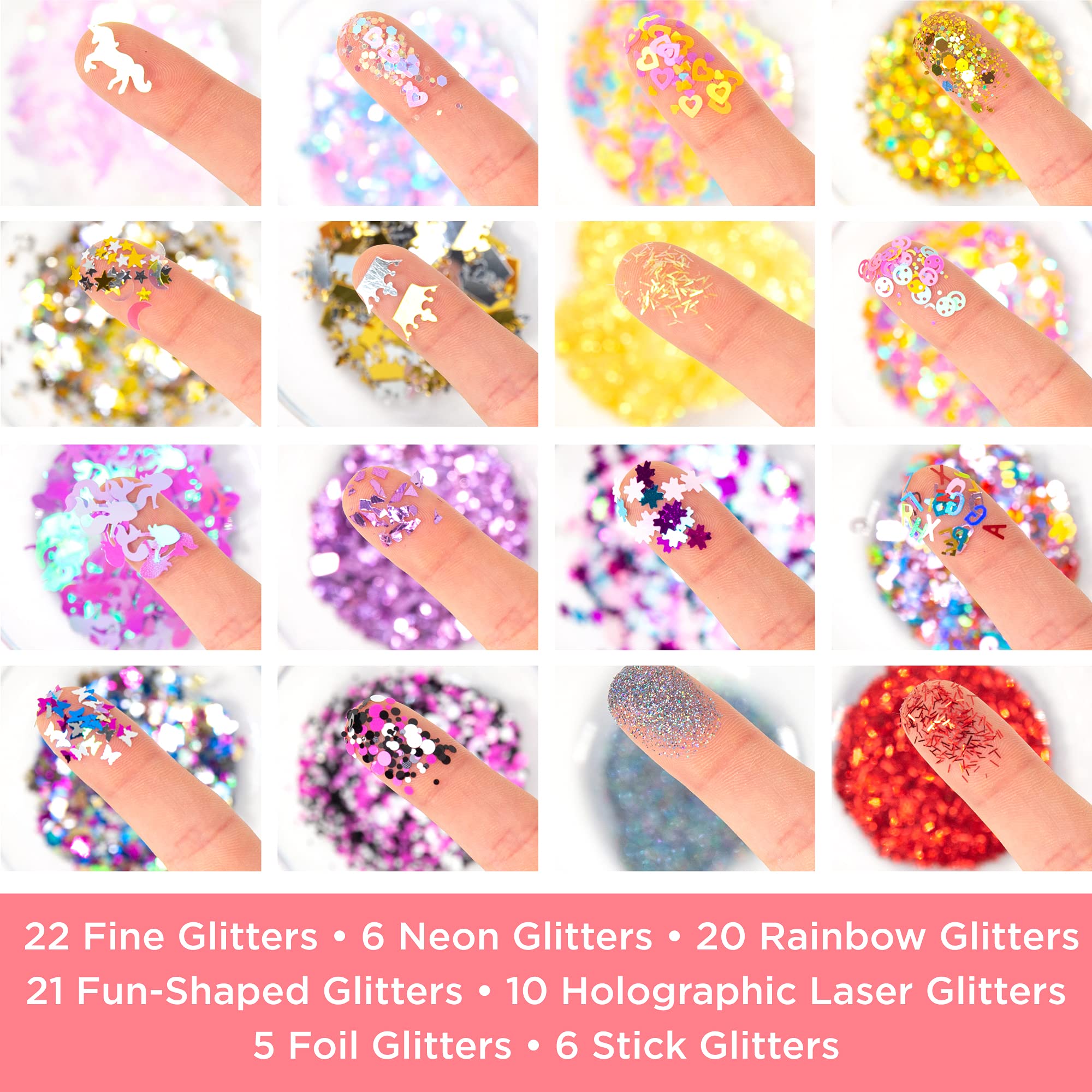 Horizon Group USA Assorted Glitter 90 Pack, Includes Fine, Neon Glitter, Shapes, Foil Glitter & More, Great For Resin Projects, Group Arts and Crafts, DIY Projects, Back to School Supplies & Art Class