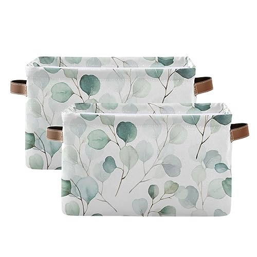 aiyojasen Leaf Foldable Storage Baskets Storage Bins with Handles, Decorative Cloth Organizer Storage Boxes for Home|Office -14 x 10 x 8 in