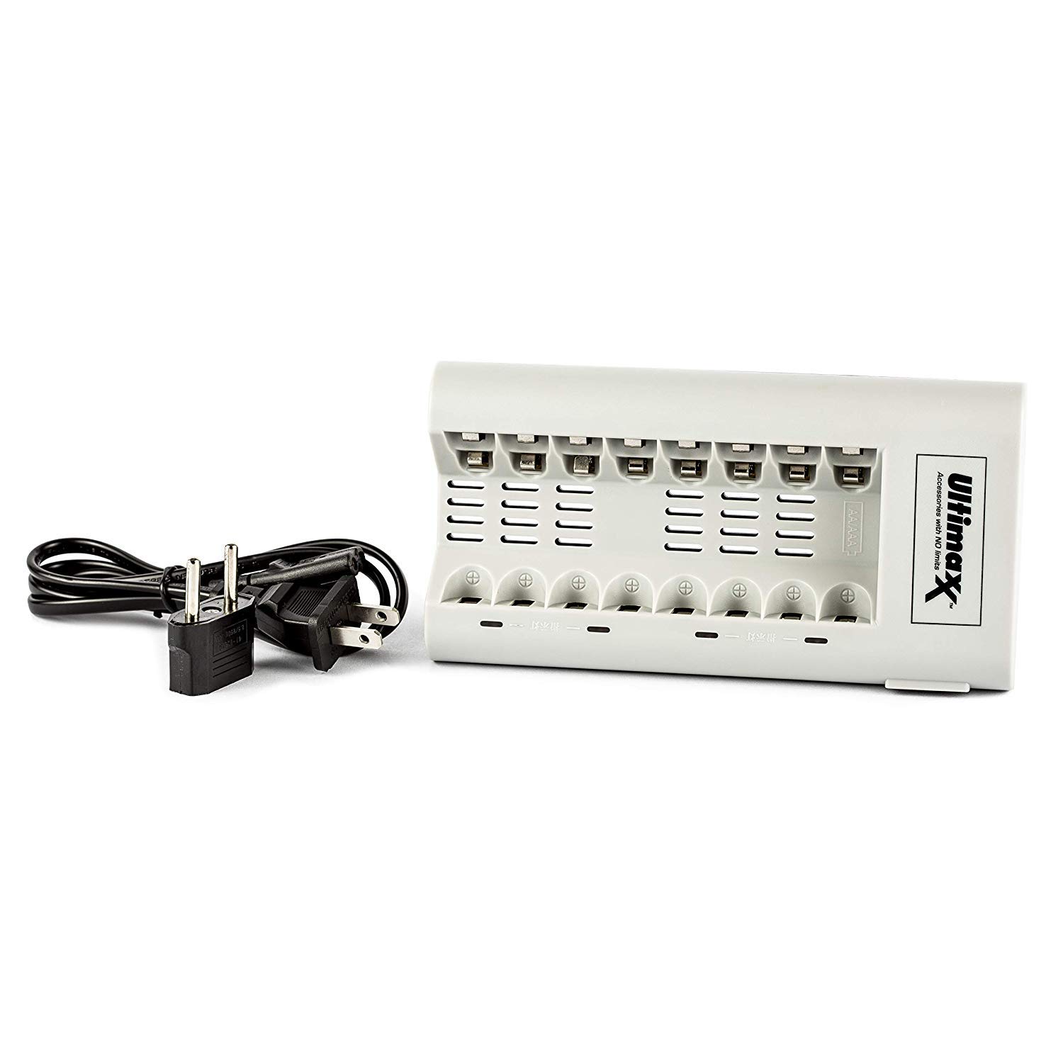 Ultimaxx Charger with Batteries – 8 Port Battery Charger and 2X 4 AA Batteries 3150mAh Memory Free- Rechargeable, Ni-MH, Durable & Long-Lasting Batteries