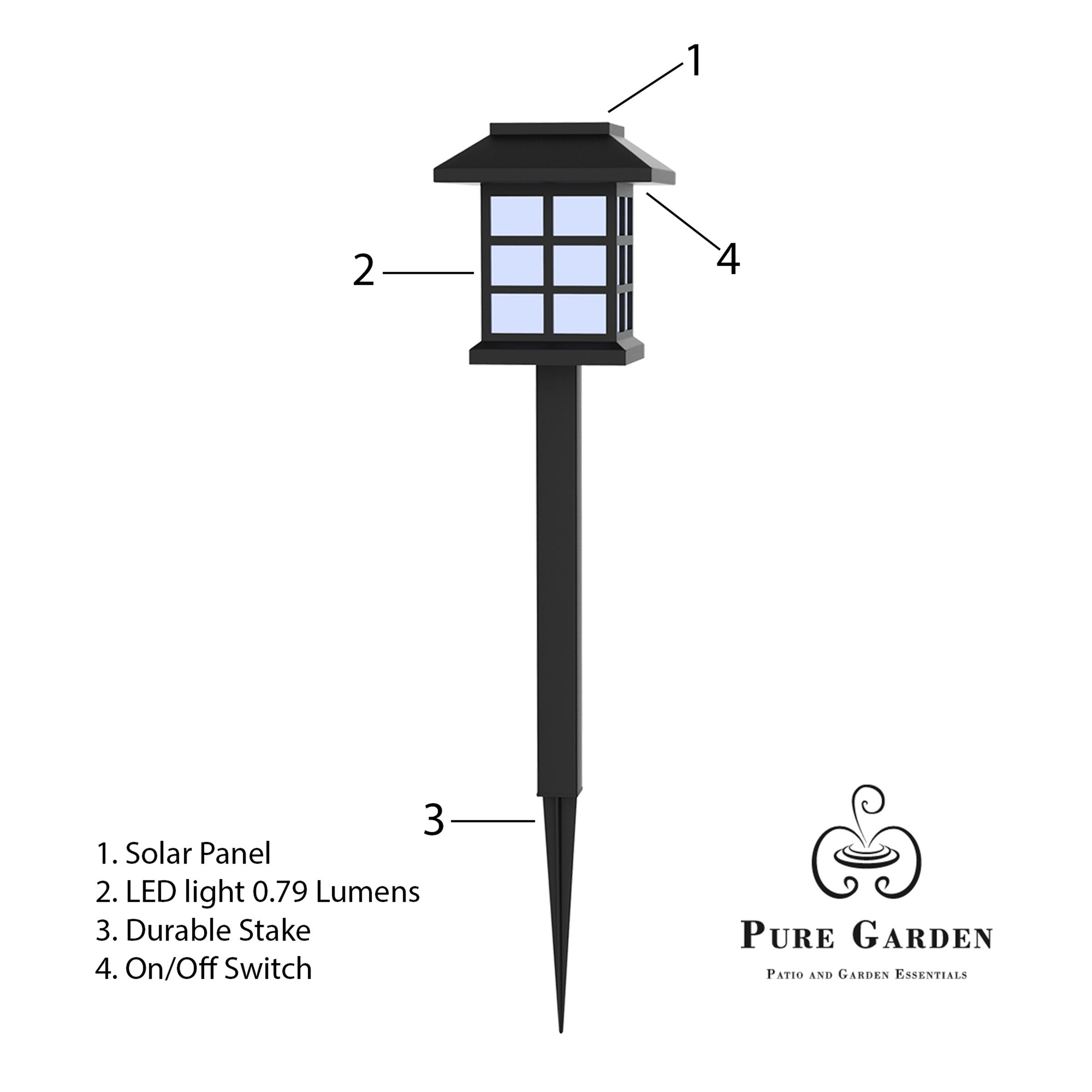 6-Piece Solar Outdoor Lights Set - Weather-Resistant Outdoor Lighting for Path, Landscaping, and Driveway - LED Light Fixtures by Pure Garden (Black)