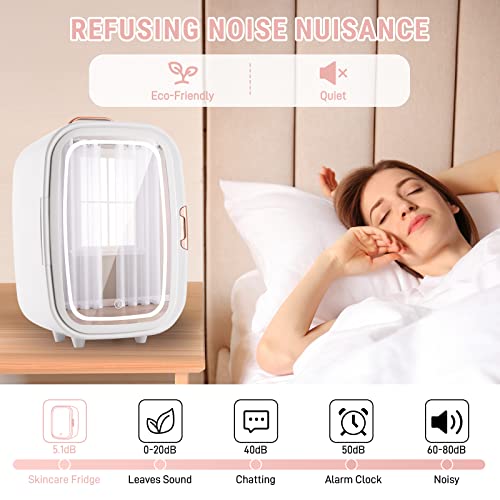 BUXFMHT 20L Mini Fridge, Skincare Fridge, Makeup Fridge with LED Mirror, AC/DC Portable Thermoelectric Cooler and WarmerSmall Fridge, Eco & Quiet Mini Refrigerator for Bedroom, Comestic Storage