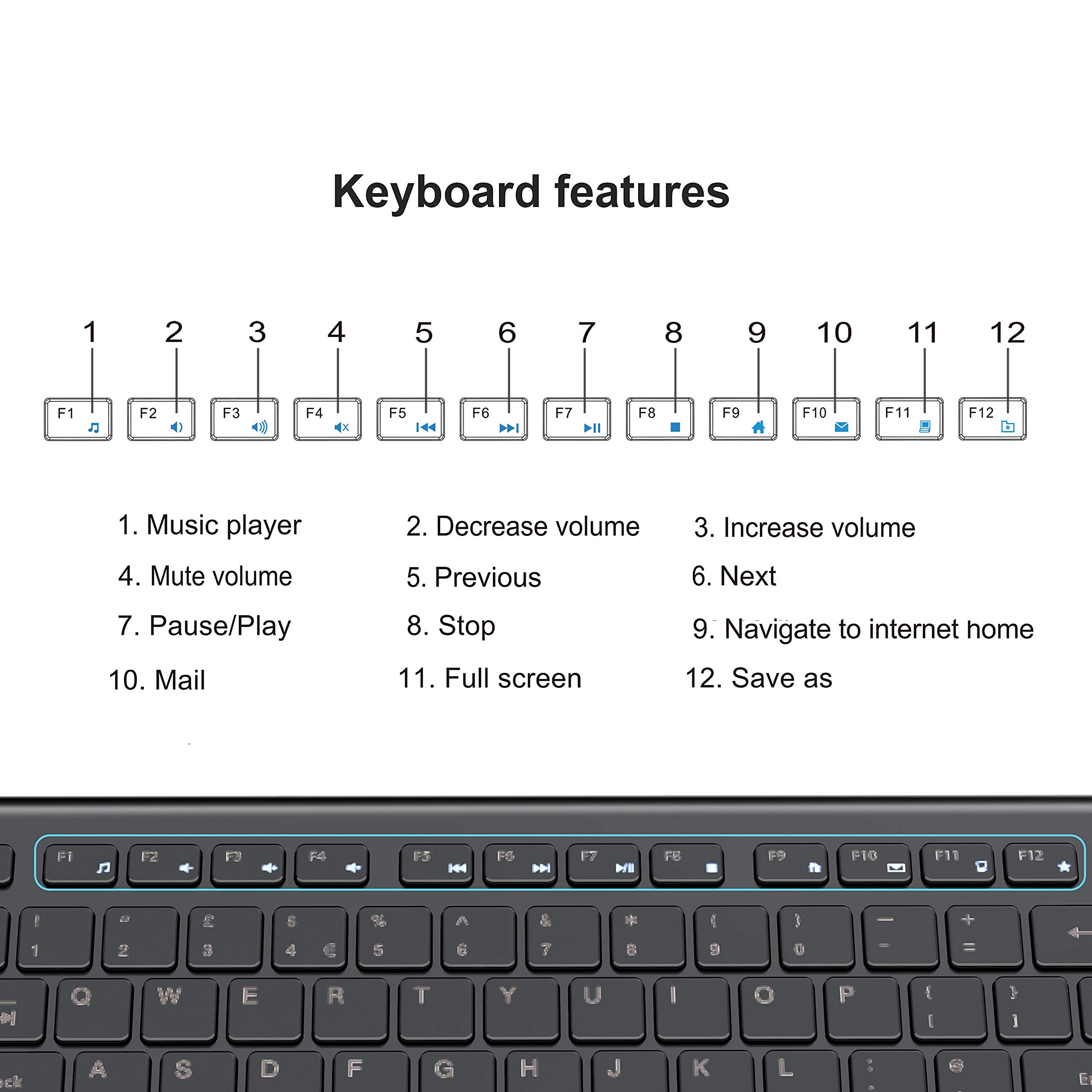 Wireless Keyboard and Mouse, J JOYACCESS 2.4G USB Ultra Slim Full Size Ergonomic Rechargeable Keyboard and Slient Cordless Mouse with Back/Forward Buttons for Mac/Windows/Laptop/Desktop - Black