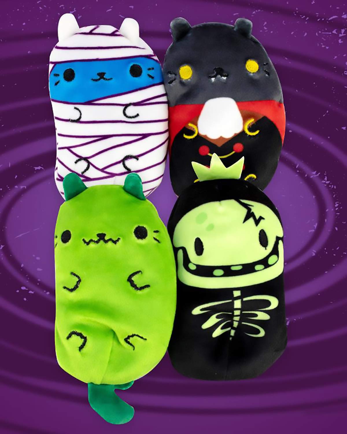 Cats vs Pickles - Scary Collection #2 - Catzilla, Count Catula, Coder Cat, & Skully - 4-Pack - 4" Cute Cuddly Collectible Bean Plush Toy - are You Team Cat or Team Pickle? Collect Them All!