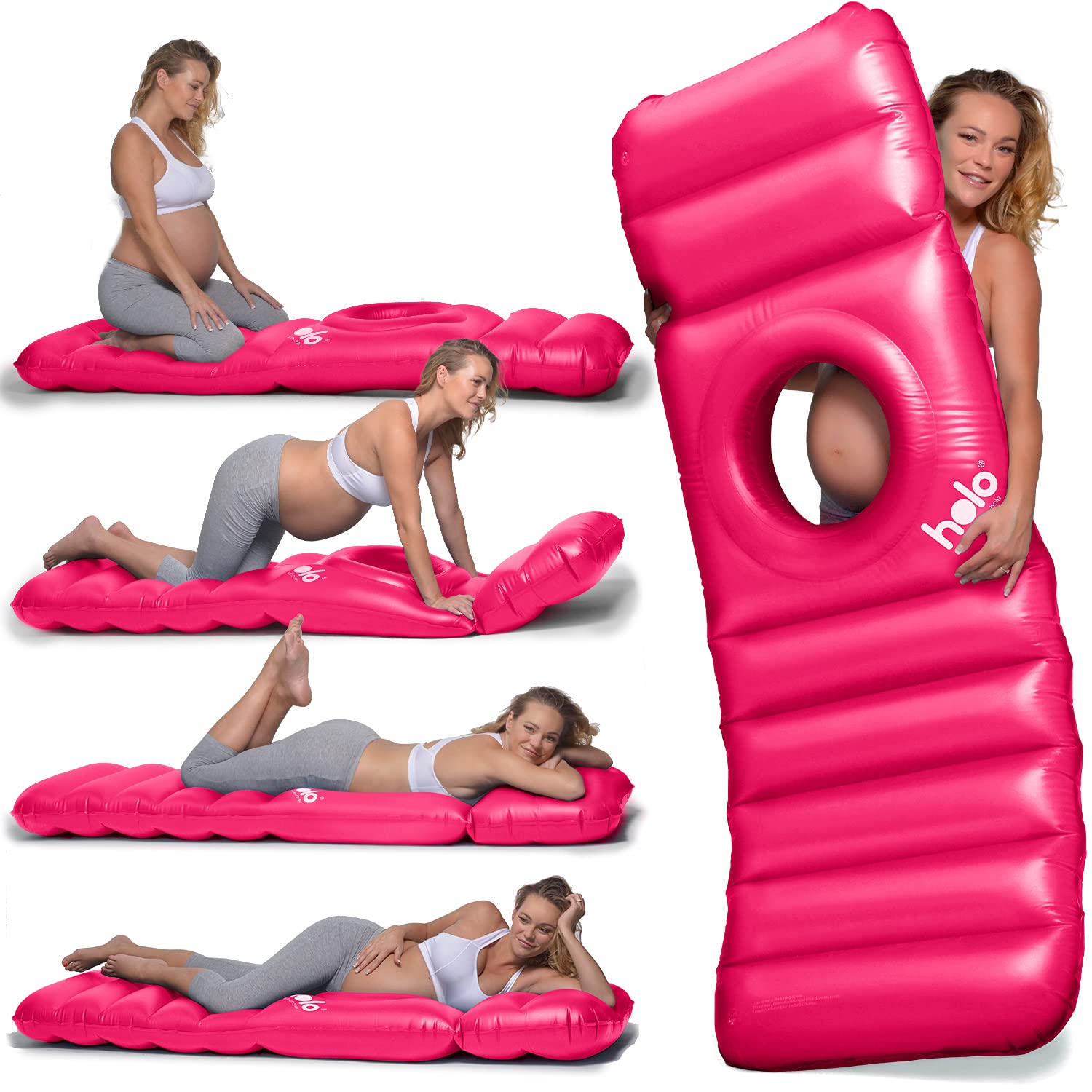 HOLO The Original Inflatable Pregnancy Pillow - Full Body Maternity Airbed/Float with Hole for Tummy - for Ultimate Sleeping Support & Comfort - Say Goodbye to Pregnancy Related Aches and Pains (Pink)
