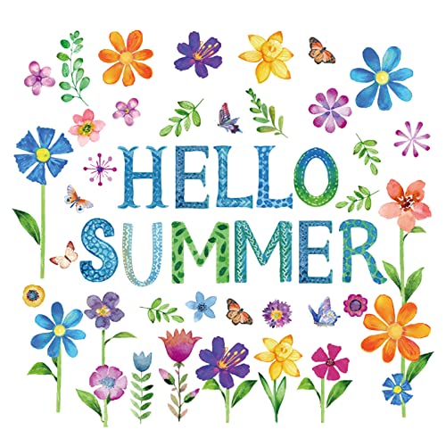 Chris.W 45Pcs Summer Cut-Outs Potted Flowers Cut Outs with Glue Point Dots, Colorful Paper Cut-Outs Bulletin Board Decoration for School Classroom Game Party Supplies (Hello Summer)