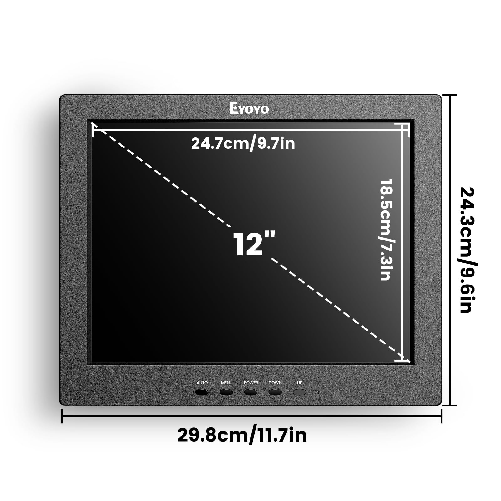 Eyoyo 12 Inch HDMI Monitor with BNC VGA AV HDMI Input 800x600 Portable 4:3 TFT LCD Mini HD Color Screen with Bulit-in Speaker
