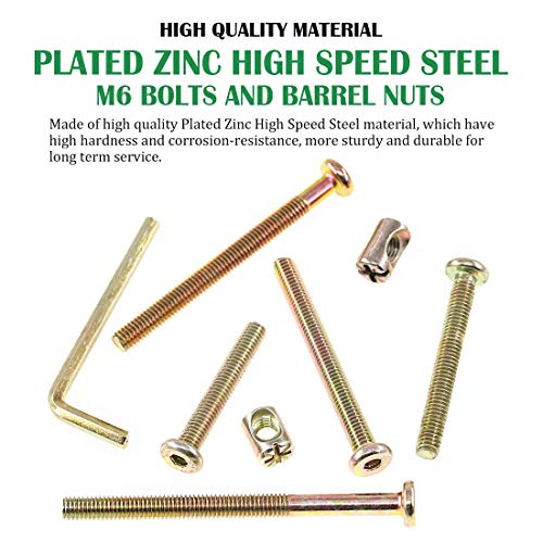 Keadic 185Pcs M6 20/30/40/50/60/70/80mm Baby Bed Screws Hardware Replacement Kit, Hex Socket Head Cap Screws Nuts for Furniture Cots Beds Crib, 1 Hex Key for Free