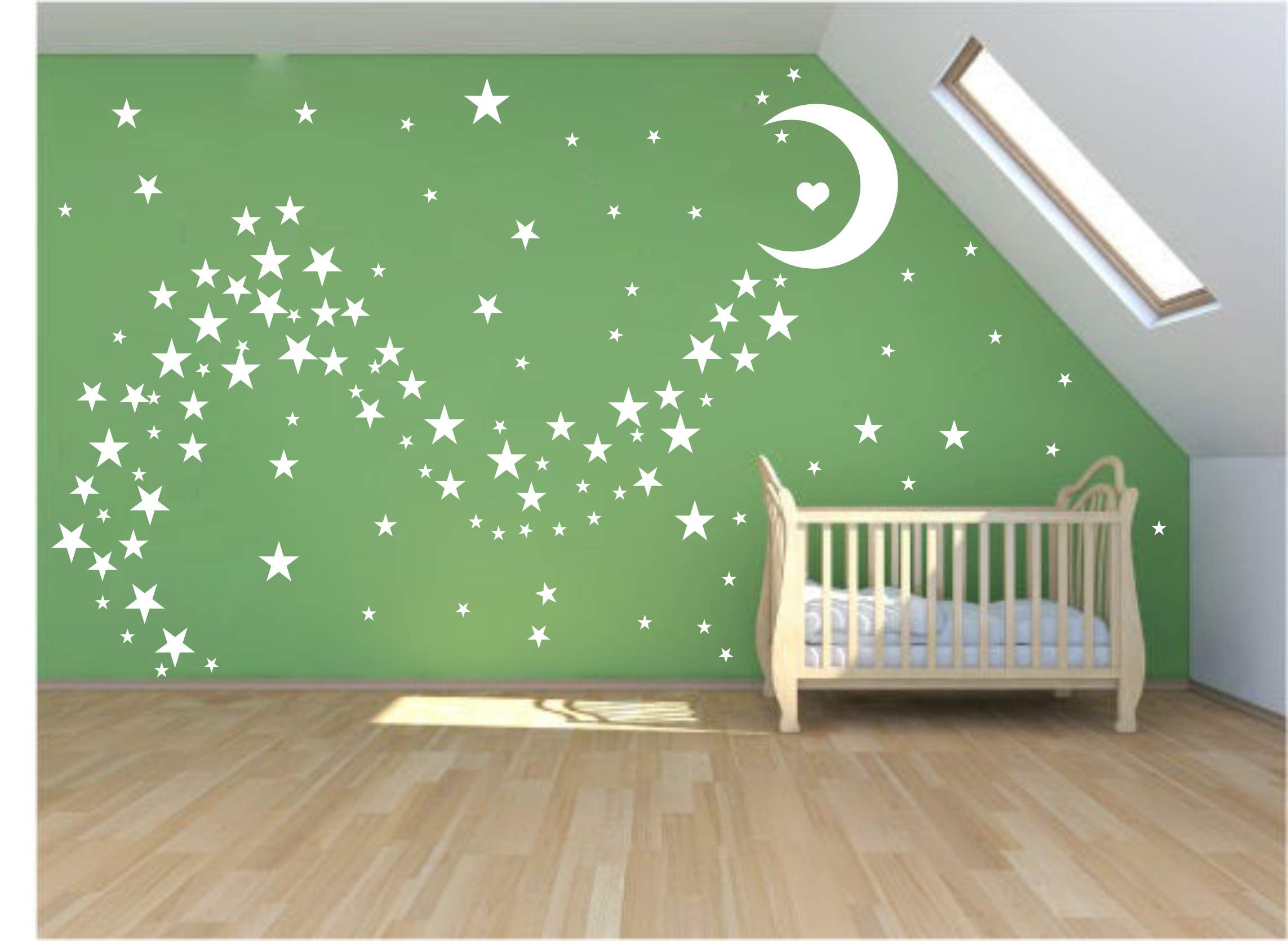 Easma Star Wall Decals (191stars+1moon+1heart) 3 Size White Stars and Moon Decals Removable Peel and Stick Stickers Fits Kids Room Decor