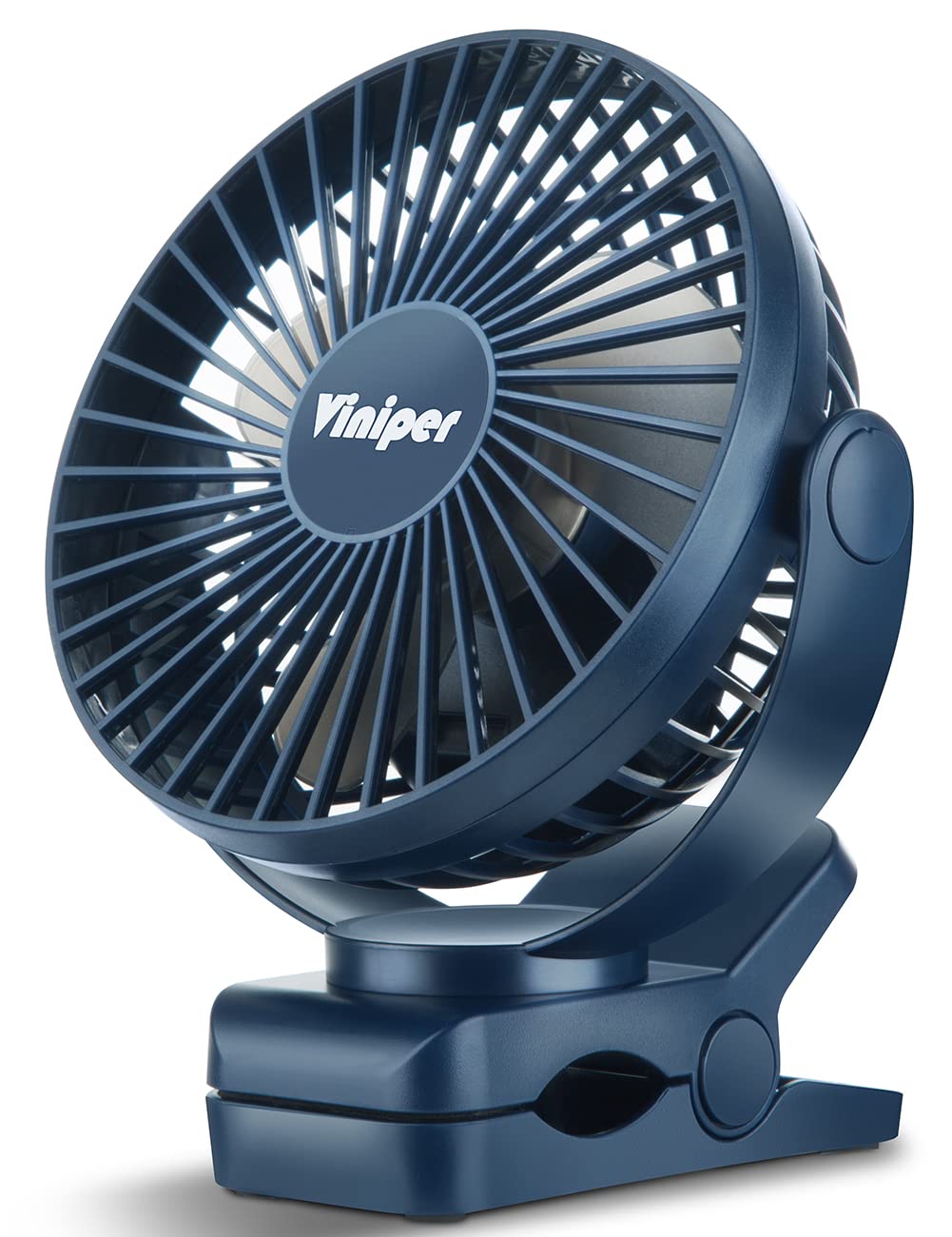 Viniper 6 inch Rechargeable Clip on Fan, 5000mah Battery Desk Fan : 360° Rotation & 3 Speeds Strong Wind Portable Fan, 8-30 Working Hours, Quiet and Powerful (Blue)