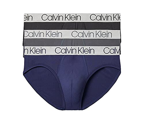 Calvin Klein Men`s Microfiber Hip Briefs Pack of 3 (Obsidian(NP2211-905)/Grey, s)