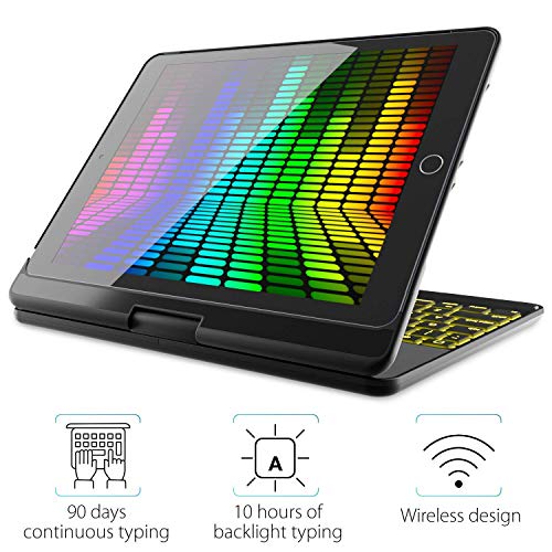 YEKBEE iPad Keyboard Case for iPad 2018 (6th Gen) - iPad 2017 (5th Gen) - iPad Pro 9.7 - iPad Air 2 & 1 - Thin & Light - 360 Rotatable - Wireless/BT - Backlit 7 Color (9.7, Black)