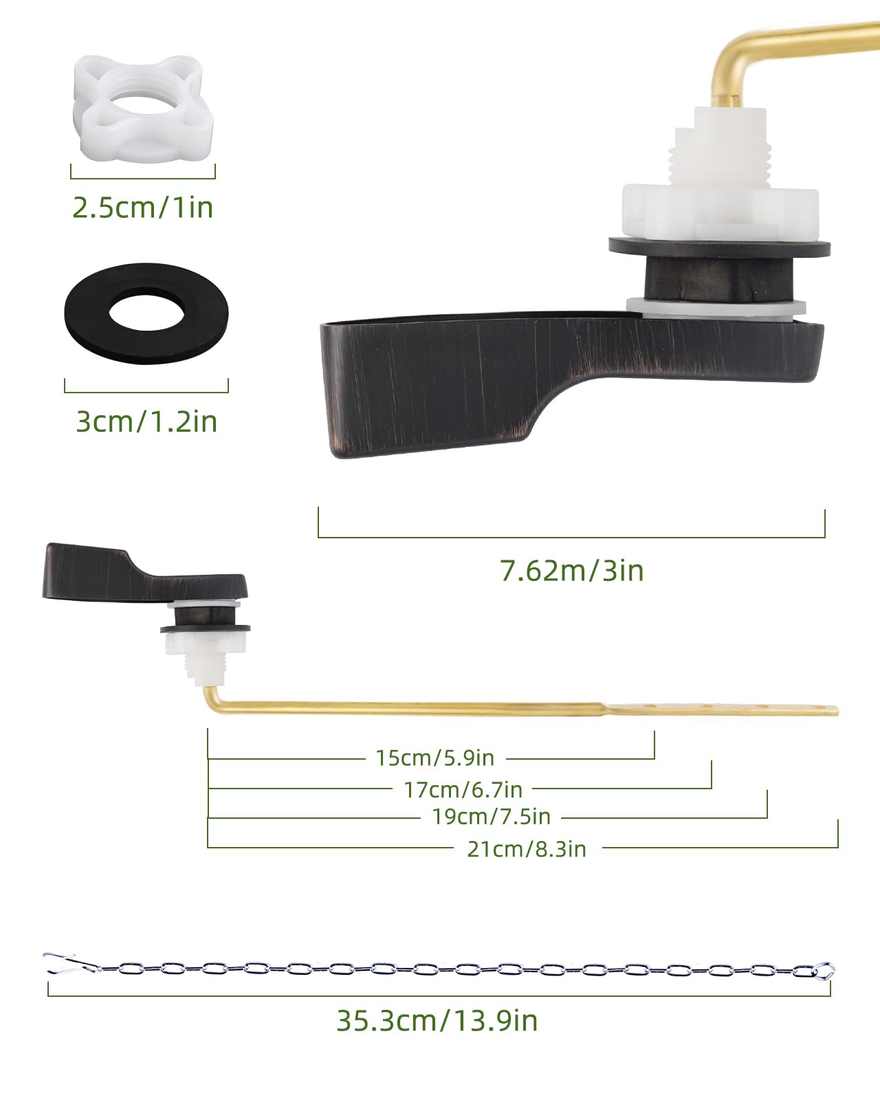ANJOES Universal Front Mount Toilet Handle - Toilet Flusher Lever Replacement Compatible with American Standard/Mansifield, with Flapper Chain, Chrome Finish