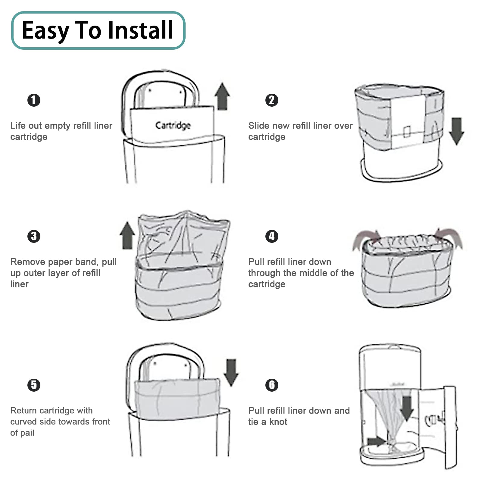 6 Pack of Diaper Disposal Liners Compatible with Janibell Brand Akord, 280 Slim Model Adult Refills, Continuous Liner System Eliminates Waste